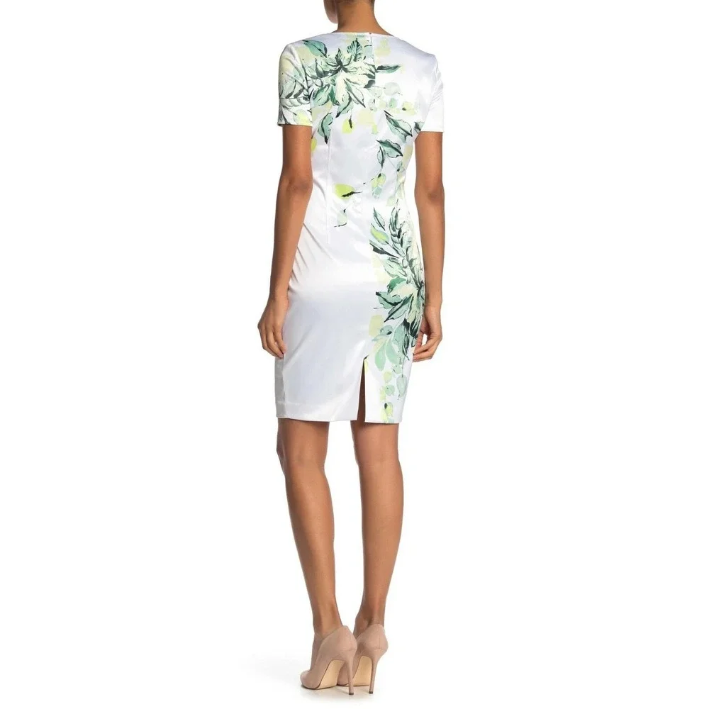 St. John | Dresses | St John Painted Leaves Silk Dress White Ivory ...